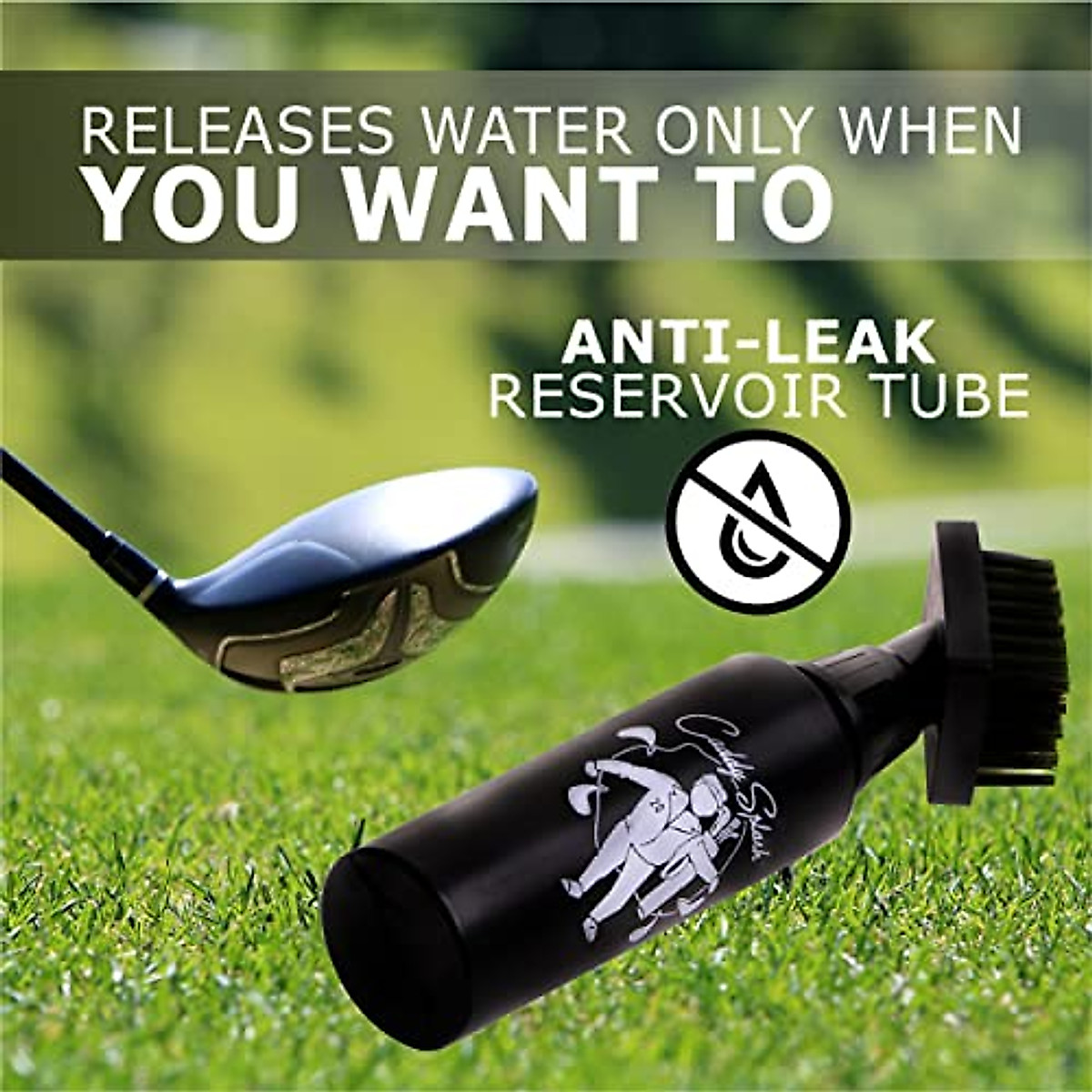 Caddy Splash Golf Water Brush - Retractable Brush with Nylon-Bristles Head - Wide Cleaning Coverage - Anti-Leak Reservoir Tube - Squeeze Bottle for Easy Cleaning - 7.5 Inches, Holds 4 Ounces of Water