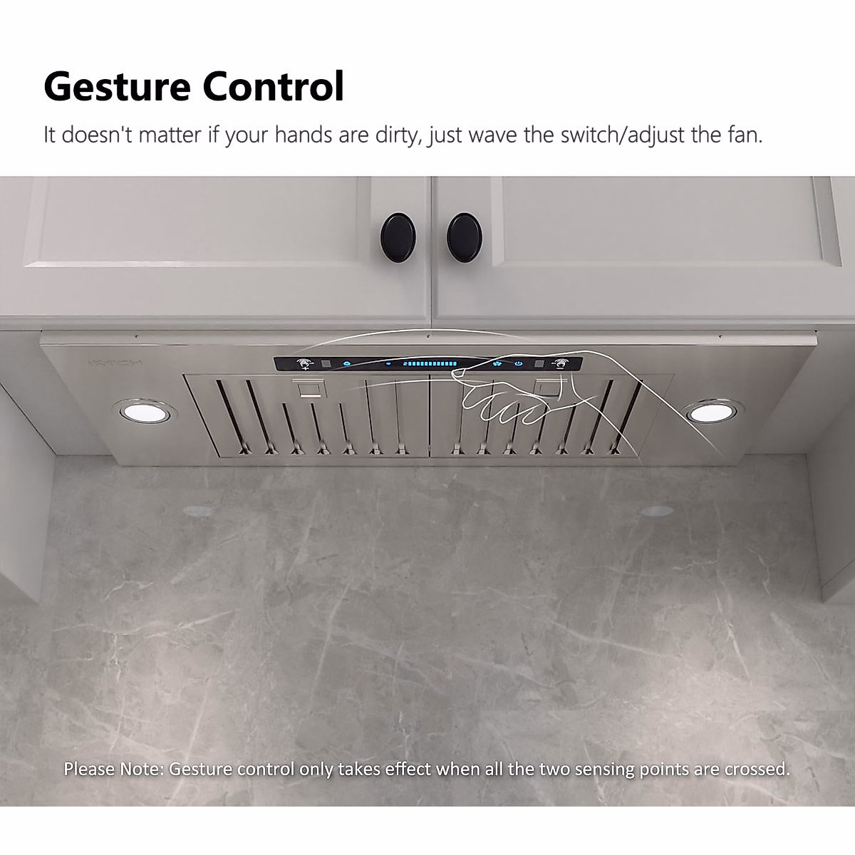 IKTCH 30 inch Built-in/Insert Range Hood 900 CFM, Ducted/Ductless Convertible Duct, Stainless Steel Kitchen Vent Hood with 4 Speed Gesture Sensing&Touch Control Panel(IKB01-30)