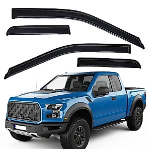 Lightronic WV94974 Outside-Mount Side Window Deflectors & Visor Rain Guard, Dark Smoke, 4-Pieces Set, Fits 2015-2024 Ford F-150, 2017-2020 Ford F-150 Raptor, 2017-2024 Ford F-350 Super Duty, SuperCab