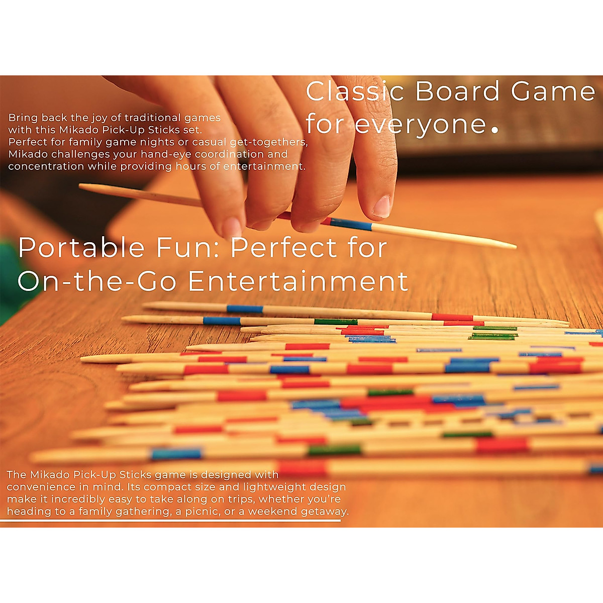 BSIRI Mikado Wooden Pick Up Sticks Classic Kids Board Game for Adults and Teens in Family and Children Board Games for Kids 7 and Brain Teasers of Mathematics Fun Table Games