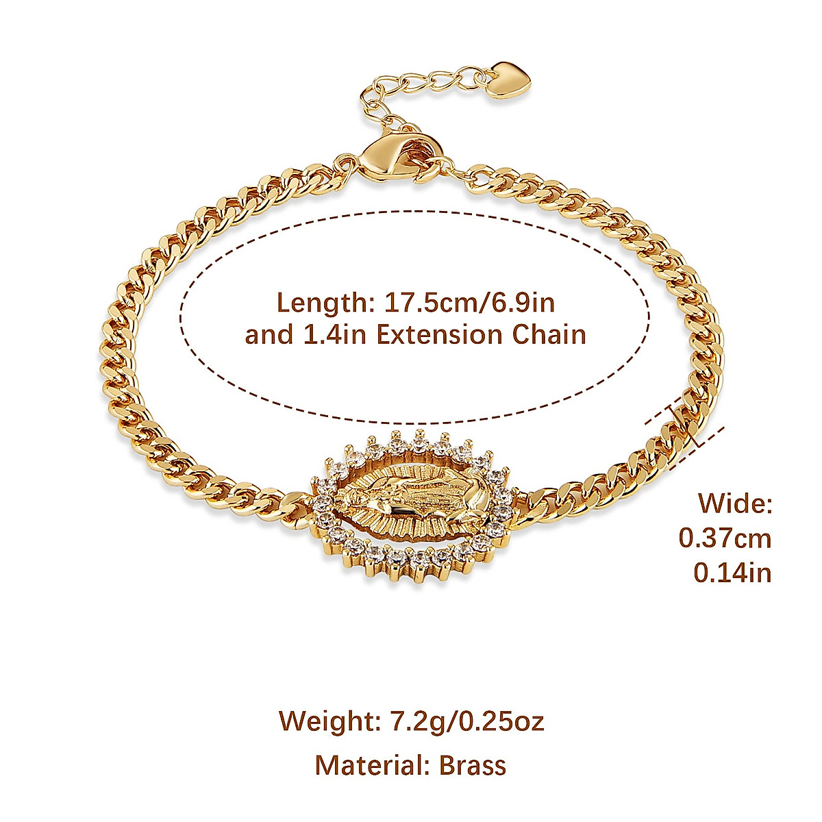 HZMAN Virgin Mary Rosary Bead Cross Bracelet Virgin of Guadalupe Adjustable Link Bracelet for Women Jewelry Gift (Virgin of Guadalupe & Cuban chain)