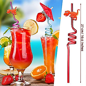 24 Pieces Reusable Dinosaur Straws Plastic Dinosaur Straws for Kids Safari Jungle Dinosaur Theme Straws for Dinosaur Party Decoration Supplies Birthday Party Favors, 8 Styles