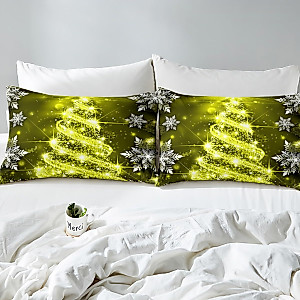 Christmas Tree Bed Sheets Full Size Christmas Themed Fitted Sheet 3 Piece Happy New Year Xmas Bed Set White Snowflake Winter Themed Bedding Set Santa Claus Gifts Bedding