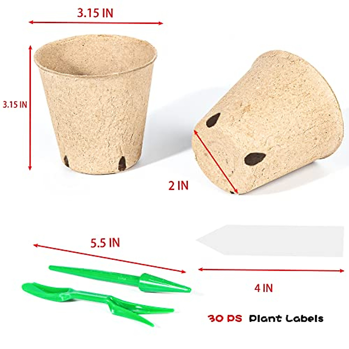 Baxrou 120 Packs 3.15 Inch Peat Pots Plant Starters for Seedling, Biodegradable Herb Seed Starter Pots Kits, Seedling Pots, Garden Germination Nursery Pot wit 30 Plant Labels, 2 Transplant Tools.