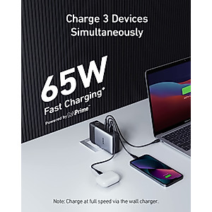 Anker 733 Power Bank (GaNPrime PowerCore 65W), 2-in-1 Hybrid Charger, 10,000mAh 30W and Travel Power Strip USB C, 511 USB Power Strip, 2Outlets & 3USB Ports, 5ft Soft Extension Cord