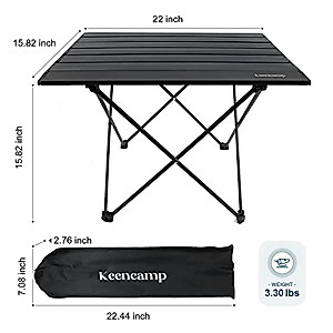 Keencamp Beach Table Compact Camping Folding Table Ultralight with Storage Portable Aluminum Outdoor Coffee Table Foldable for Travel Picnic Cooking Black 22" D x 15.82" W x 15.82" H