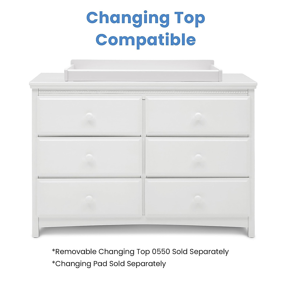 Delta Children Emerson 6 Drawer Dresser with Interlocking Drawers - Greenguard Gold Certified, Bianca White