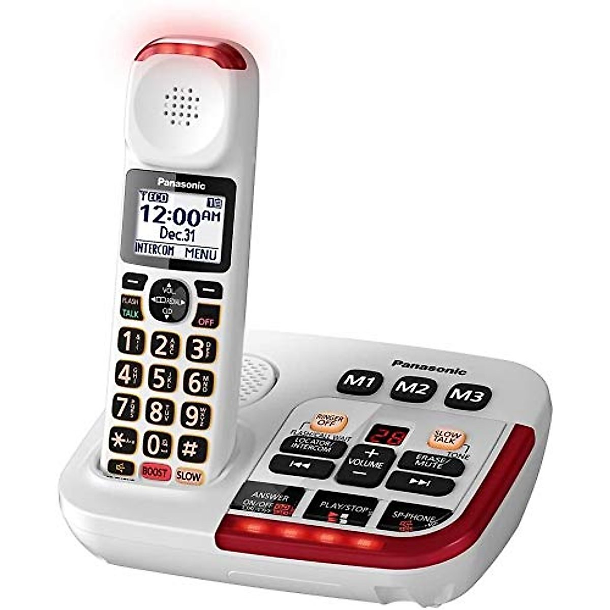 Panasonic KX-TGM420W + (2)KX-TGMA44W Amplified Cordless Phone with Digital Answering Machine Expandable upto 6 Handsets and Voice Volume Booster 40 dB