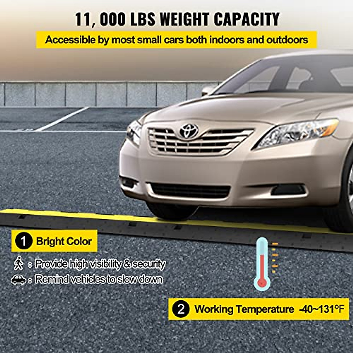 Happybuy 3 Pack of 2 Channel 11000lbs per Axle Capacity Protective Wire Cord Ramp Driveway Rubber Traffic Speed Bumps Cable Protector