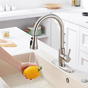 Kitchen Faucet Spray Head Replacement - Pull Down Faucet Sprayer Head with 9 Adapters, 3-Function Kitchen Sink Faucet Head, Replacement Pull Out Faucet Head, Brushed Nickel