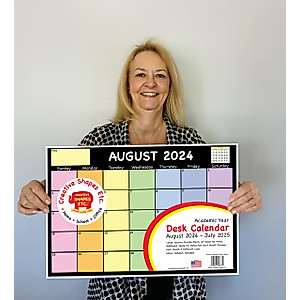 2 pcs 2024-2025 Academic Year Desk Calendar Black/White and Chalkboard Design Combination Pack, 12 months with notes space major holidays 13” x 19” Wall/Desk Teacher Planner Classroom Office Home Organization