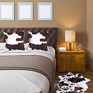 Remagr 3 Pcs Cow Print Rug and Cowhide Pillowcase Set 3.6x2.5ft Faux Cowhide Area Carpet Faux Cow Hide Rug Faux Cow Mat Cow Print Pillows for Living Room Bedroom Office Western Decor