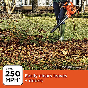 BLACK+DECKER 3-in-1 Electric Leaf Blower, Leaf Vacuum, Mulcher (BEBL7000) & Amazon Basics 50-Foot 3-Prong Vinyl Indoor/Outdoor Extension Cord - 13 Amps, 1625 Watts, 125 VAC, Orange