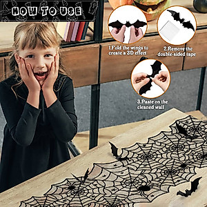 Nialnant Halloween Decoration Table Runner with 12 Pack 3D Bats, Spider Web Black Lace Table Runner for Kitchen Dinner Table, Halloween Party Decoration Indoor - 13 x 72 Inch