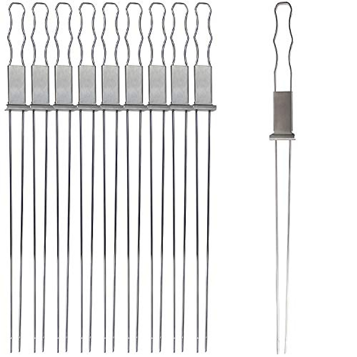 Blue Donuts 10 Pack Kabob Skewers for Grilling 17 Inch Kabob Skewers with Push Bar, Stainless Steel Skewers with Comfortable Handle Grip, BBQ Grilling Accessories