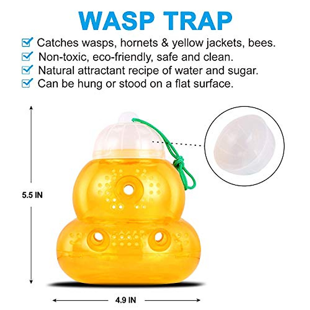 Wasp Trap Bee Traps Jar | Hornet Trap Yellow Jacket Trap Attracts Hornets Yellow Jackets Bees Wasps | Trap & Bee Catchers for Outside | Plastic Wasp Trap for Outdoors Catcher | 2pcs Beehive Wasp Trap