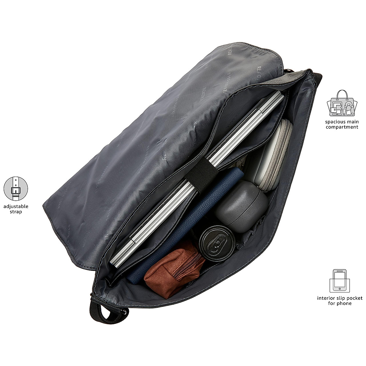 Kenneth Cole REACTION Grand Central Pebbled Vegan Leather Slim Messenger Bag Crossbody Tablet Case, Black Laptop