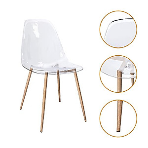 CangLong Acrylic Ghost Crystal Clear Seat,Modern Plastic Shell Accent Side Chairs for Kitchen, Dining, Living, Guest, Bed Room, Set of 4, Transparent 4