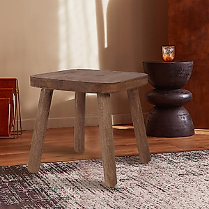 Jurath Natural Solid Wood Step Stool Wood Stool for Kids 11.7'' Sturdy Sitting Stool Wooden Step Stool for Adults Square Stool Wood Plant Stand Small Foot Stool with Four Detachable and Assembled Legs