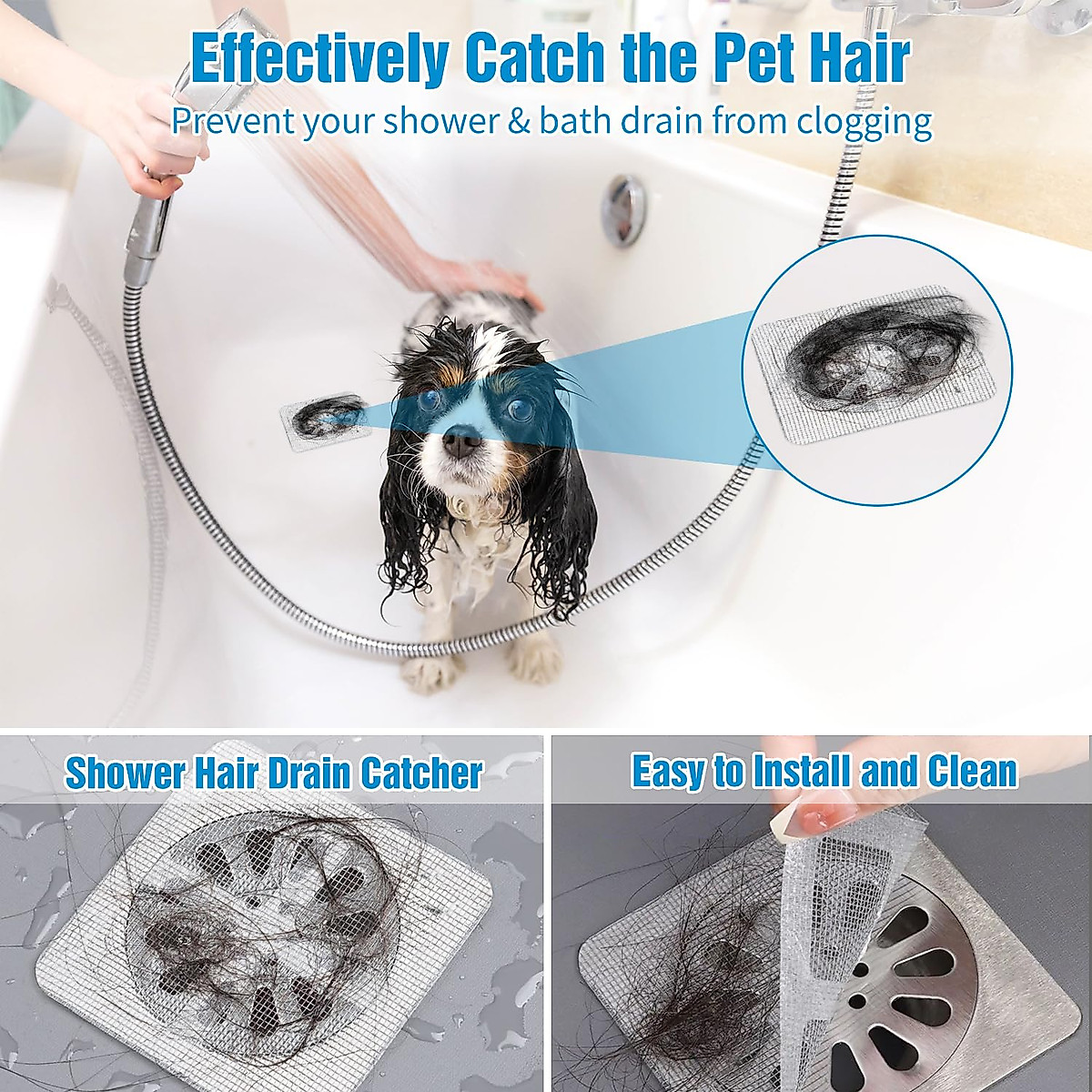 Disposable Shower Drain Cover Hair Catcher, 2024 New Shower Drain Hair Catcher Mesh Stickers, 4 in X 4 in Disposable Shower Drain Hair Catcher Floor Drain Sticker for Shower Kitchen (50 PCS)