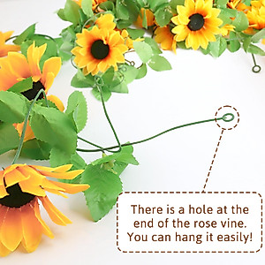 DomeStar 4 Pack Artificial Sunflower Garlands 29 FT Silk Sunflower Vines with Green Leaves, Hanging Flowers Garland for Sunflower Theme Party Fall Wedding Home Decorations