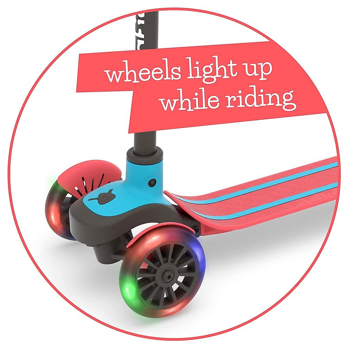 Chillafish Scotti Glow 3-Wheel Lean-to-Steer Scooter with Light-up Wheels, twintip Antislip Deck and Integrated Brake, Adjustable Height Handlebars, Comfy handgrips, for All Ages 3 and up, Red