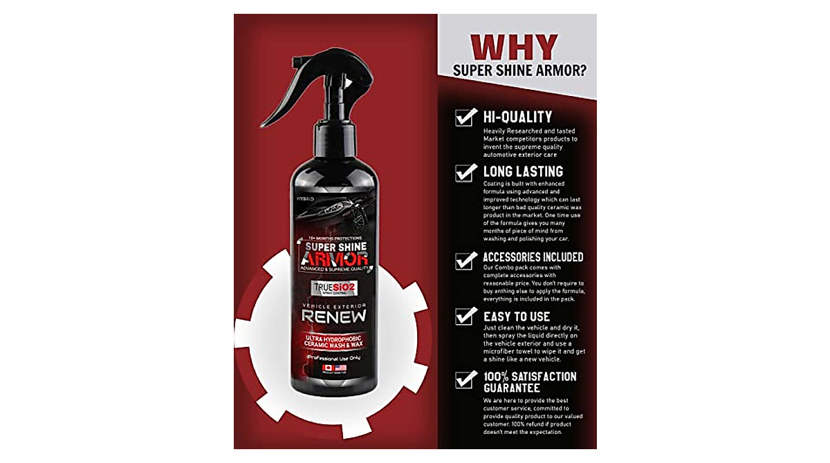 Super Shine Armor Waterless Wash & Wax Ceramic Coating - Eco-Friendly Shine
