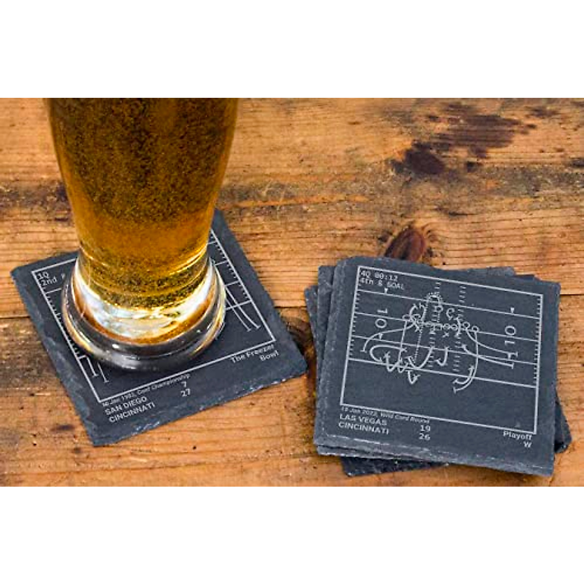 Greatest Bengals Plays: Slate Coasters (Set of 4) | Best Gift Idea for Sports Lovers | Bengals Historic Moments Gifts