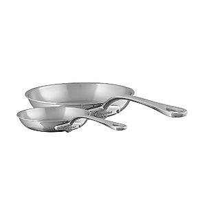 Mauviel M'Cook 5-Ply Polished Stainless Steel 2-Piece Frying Pan Set With Cast Stainless Steel Handles, Made In France
