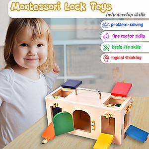 MICKYU Montessori Lock Box Toys Wooden Busy Board Sensory Toy Fine Motor Skills Learning Toys Gift for Toddlers Boys Girls