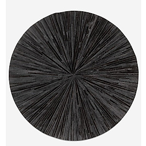ELYSSIA DECOR HOME Premium Cowhide Leather Hand Made Stripes Patterned Round Area Rug - 10X10 ft - Black, Premium Hand Made House Carpet for Living Room, Bedroom, Entryway