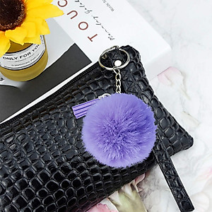 Tongcloud 150pcs Faux Fur Pom Poms Keychains Pom Poms Keychains with Tassels Keyrings