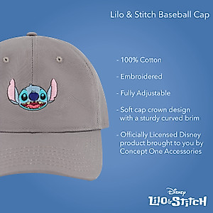 Disney Stitch Dad Hat, Adjustable Cotton Baseball Cap with Curved Brim, Grey, One Size