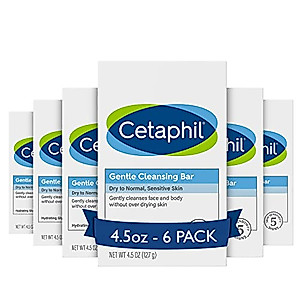 CETAPHIL Gentle Cleansing Bar, 4.5 oz Bar (Pack of 6), Nourishing Cleansing Bar For Dry, Sensitive Skin, Non-Comedogenic, (Packaging May Vary)