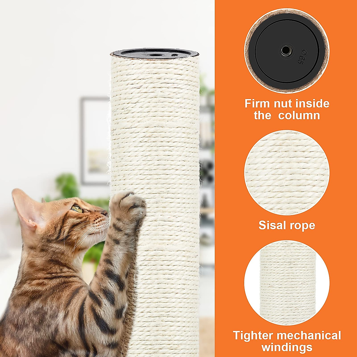 PETUOL 4 PCS M8 Cat Scratching Post Replacement, 15.7 x 3.1 Inch Sisal Pole Cat Tree Replacement Post with Screws, Refill Scratcher Posts for Indoor Kitten Tree Tower Spare Cat Furniture Protector
