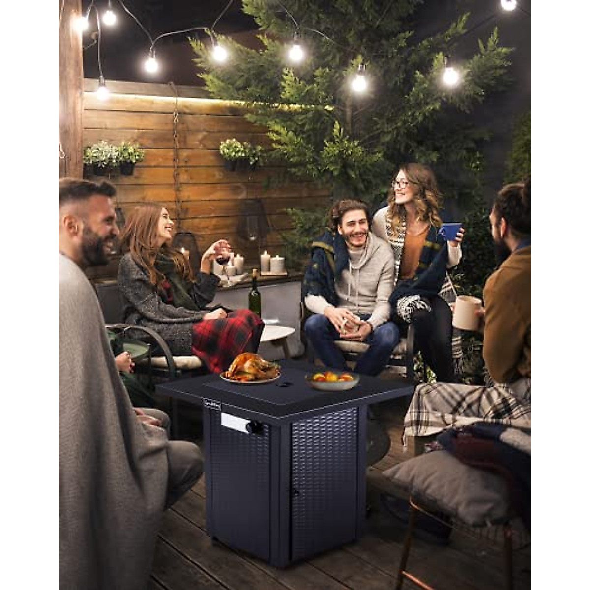 Legacy Heating 28in Propane Fire Pit Table, 50000BTU Outdoor Gas Fire Pit, 2 in 1 Firepit Table w/ Lid, Lava Rock, ETL Certified Steel Fire Table Add Warmth Ambience To Parties on Backyard, Black