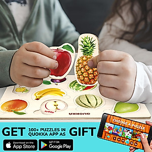 QUOKKA Toddler Puzzles Ages 2-4 in a Bag – 6 Montessori Wooden Puzzles for Toddlers 3-5 Year Old – Preschool Wood Game for Boys and Girls 4-6 – Gift for Learning Realistic Animals Fruits Vehicles