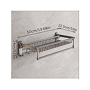 WANLIAN Bathroom Towel Rack, Foldable Double Towel Rack 20Inch with Towel Bar and 7 Bathroom/Kitchen Hooks, Thickened Space Aluminum Towel Rack Wall Mount (Gun Ash-Folding Mesh Basket Towel Rack)