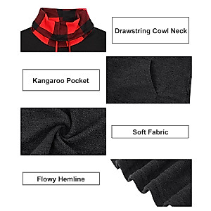 TIYOMI Womens Plus Size Tops Mock Neck Long Sleeve Shirts Turtleneck Raglan Tunics with Pocket Fall Winter 2XL Drawstring Loose Comfy Sweatshirt Solid Casual Colorblock Black Red Plaid Pullover