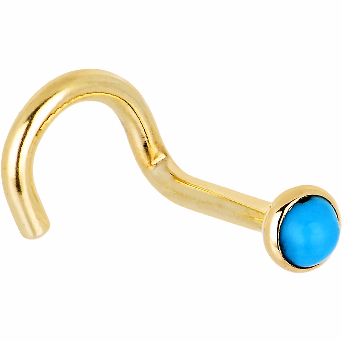 Body Candy Solid 14k Yellow Gold 2mm Turquoise Right Nose Stud Screw 18 Gauge 1/4"