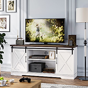 IDEALHOUSE Farmhouse TV Stand for 65 Inch TV, Entertainment Center with Storage and Sliding Barn Doors, Modern Media TV Console TV Stands for Living Room Bedroom (White)