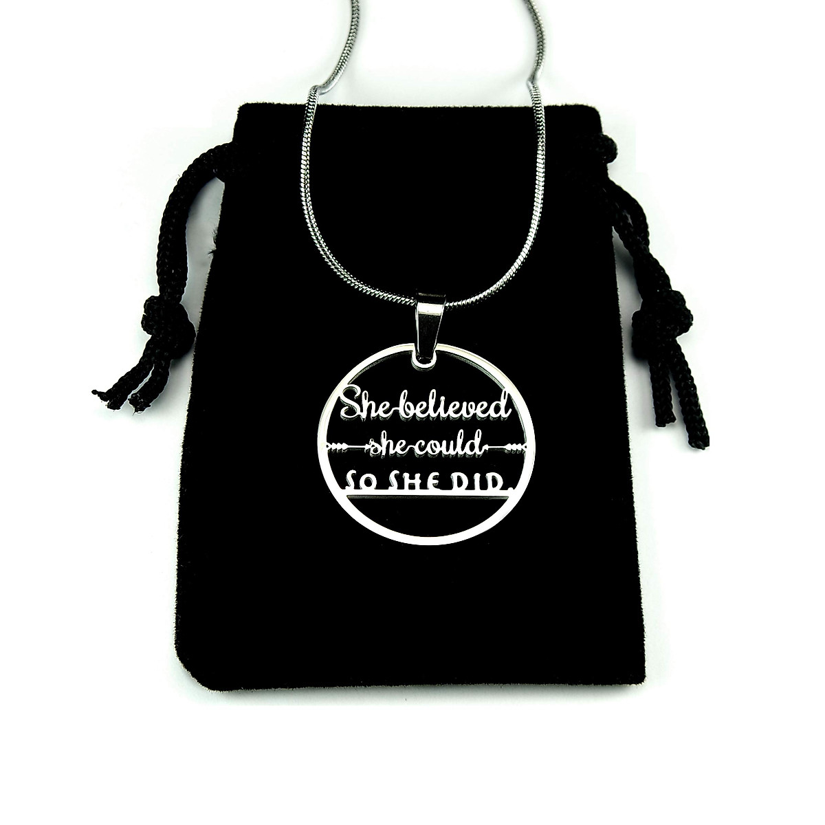 Ann Claridge She Believed She Could So She Did Necklace, 20" Chain, Pure 304 Stainless Steel, Motivation Jewlery Encouragement Gift