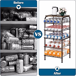 smusei Water Bottle Organizer 5 Tier Free Standing Water Bottle Holder Rack Large Capacity Bottled Water Storage Rack Metal Soda Can Beverage Drink Stand Shelf for Kitchen Pantry Office, Brown