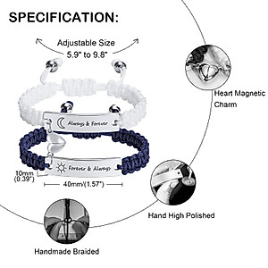MEALGUET Always & Forever Bracelet Gift for Couples, Handmade Rope Braided Mutual Attraction Bracelets for Lovers, Stainless Steel His and Hers ID Bracelets Matching,One for her, One for him