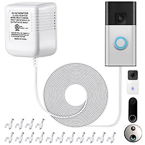 Dreyoo AC 24 Volt Transformer Compatible with Ring Video Doorbell, 197 Inch Long C Wire Adapter with 48PCS Cable Clips Compatible with Ecobee,Sensi, Wyze, Eufy Thermostat