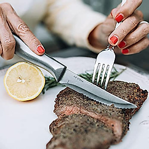 Emeril Lagasse Best Stainless Steel Steak Knife Set - 4.5” (Large Hallow Handles) - Serrated Steak Knife Set Kitchen Dinner Knifes Without Block (8-Piece)