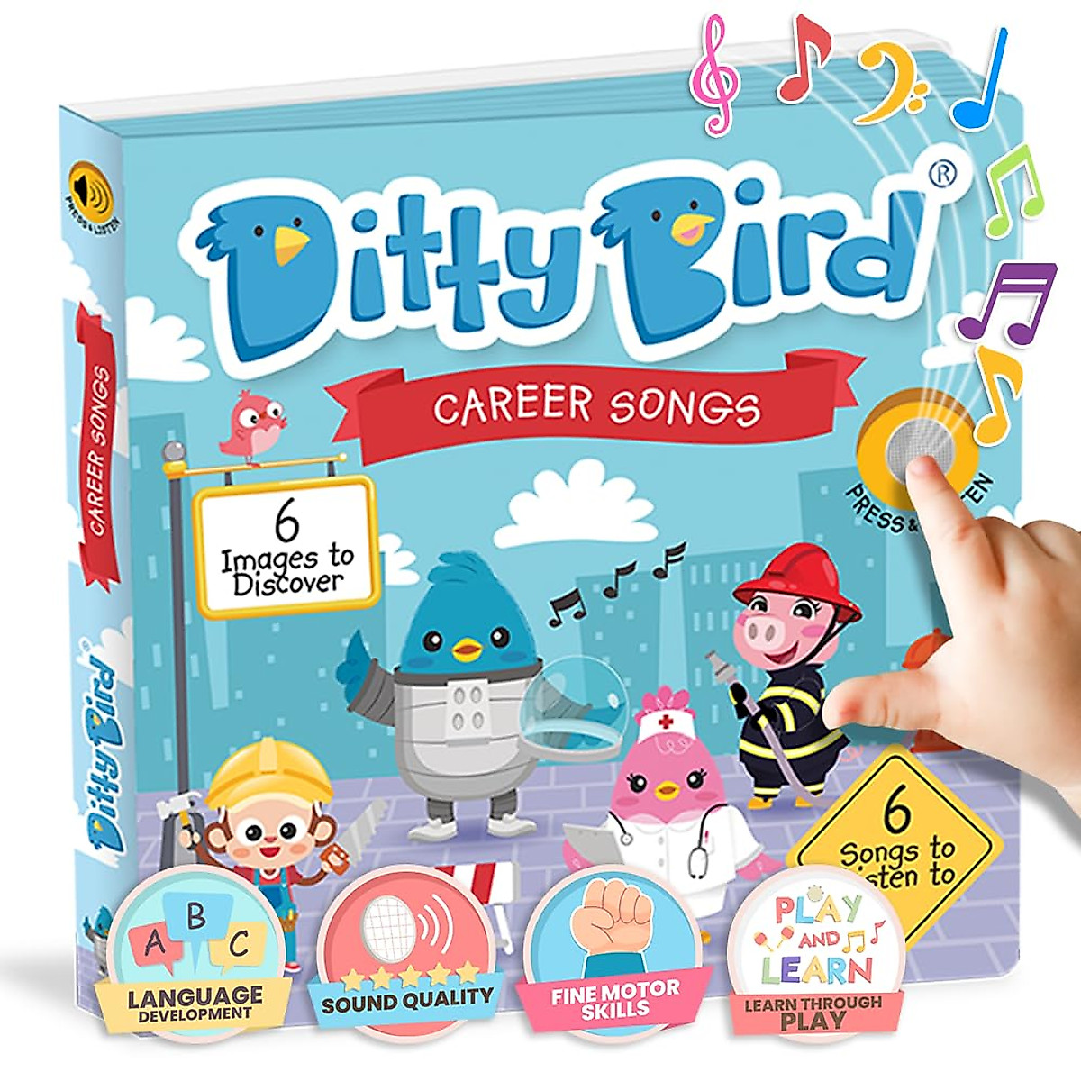 DITTY BIRD Musical Books for Toddlers | Fun Children's Nursery Rhyme Book | The Firefighter Book with Sound | Interactive Toddler Books for 1 Year Old to 3 Year Olds | Sturdy Baby Sound Books