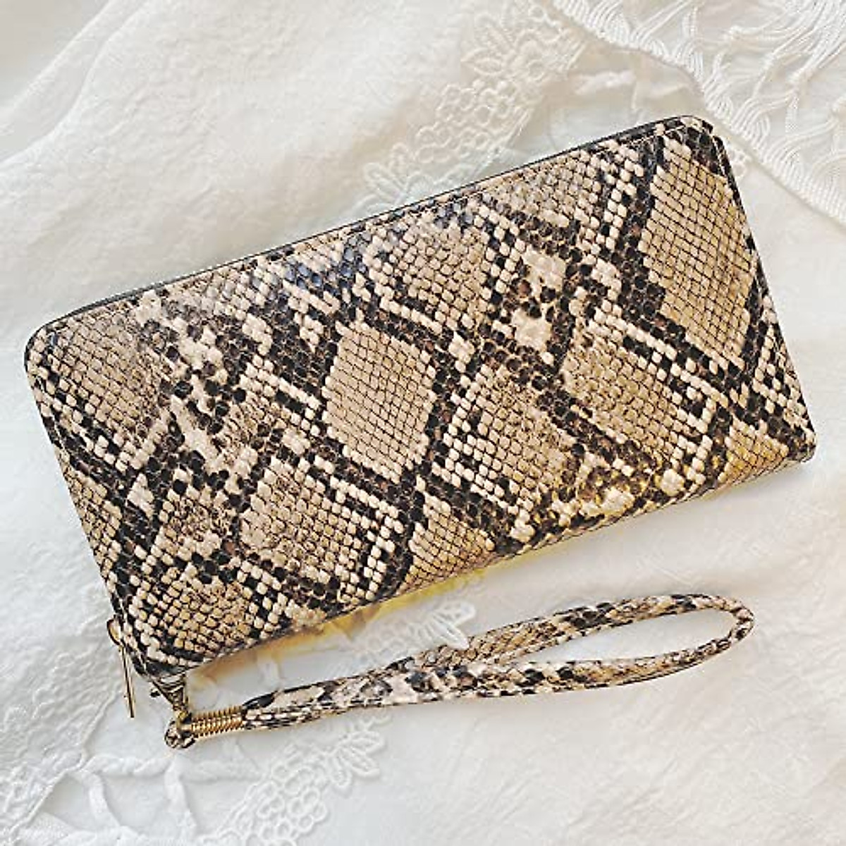 Rebecca & Rifka Faux Python Snakeskin Zip Around Wristlet Wallet