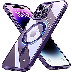 JUESHITUO for iPhone 14 Pro Max Case 𝟐𝟎𝟐𝟯 𝗡𝗘𝗪[Not Yellowing][MiL-Grade Protection][No.1 Strong Magnets]Magnetic Slim Clear Compatible with iPhone 14 Pro Max Protective Case 6.7inch, Deep Purple