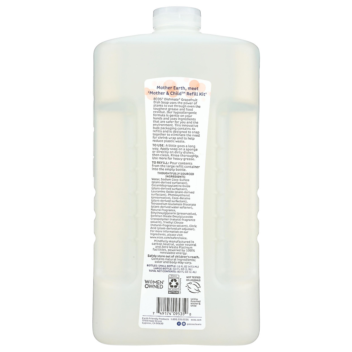 ECOS® Hypoallergenic Dishmate, 1 Count, Grapefruit, Grapefruit, Grapefruit, 80 oz Bottles by Earth Friendly Products